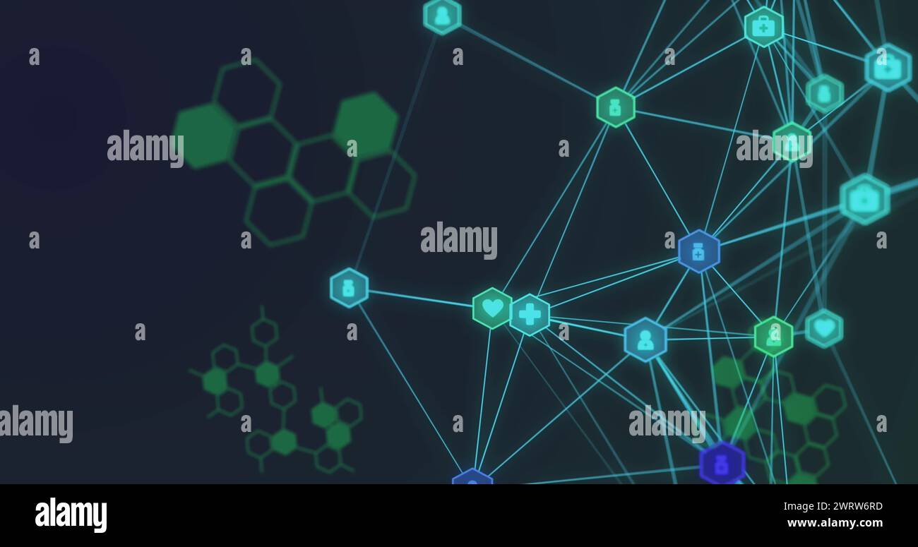 Globe of digital icons and medical data processing against blue ...