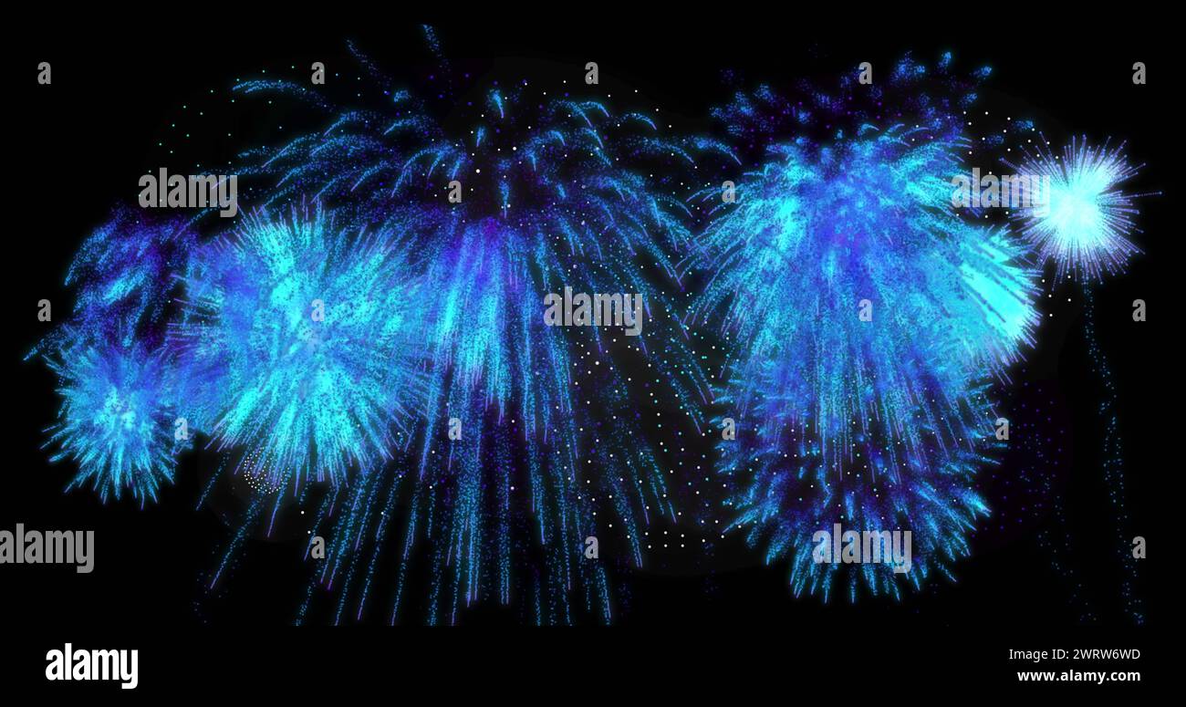 Image of moving shapes and fireworks over black background Stock Photo ...