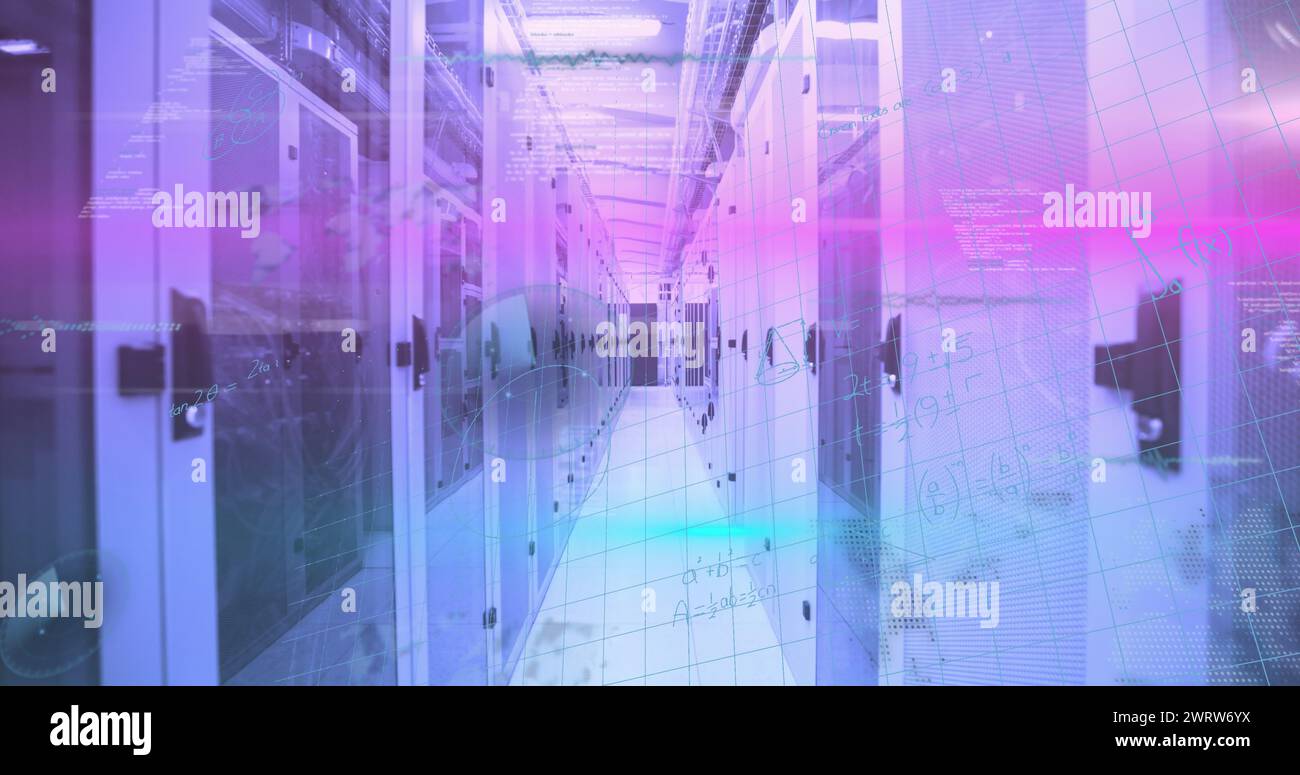 Image of data processing over tech room tech computer servers Stock Photo - Alamy