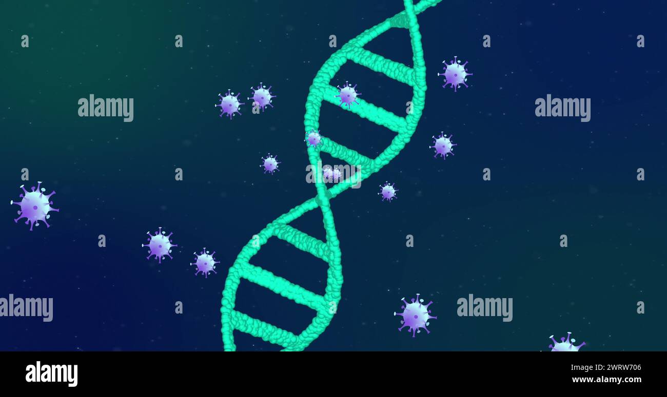 Image of covid 19 cells moving and dna strand spinning Stock Photo - Alamy