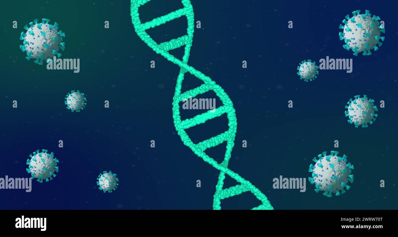 Image of covid 19 cells moving and dna strand spinning Stock Photo - Alamy