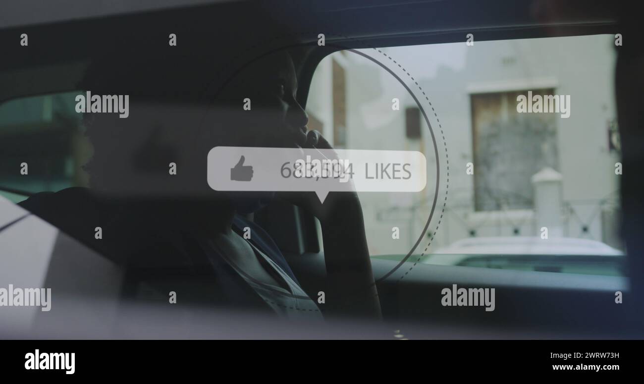 Image of social media like notification over african american woman ...