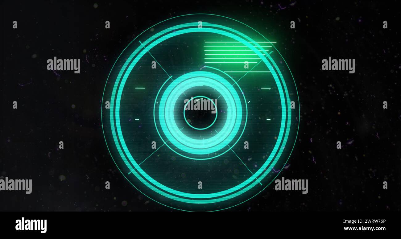 Image of processing circle over black background with diverse shapes ...