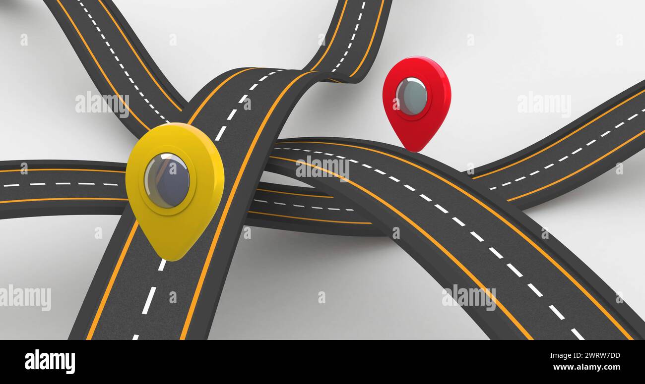 Image of location marks over roads on white background Stock Photo - Alamy