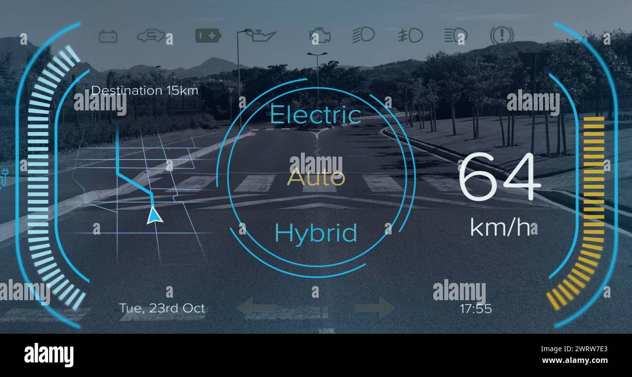 Image of car interface over street Stock Photo - Alamy