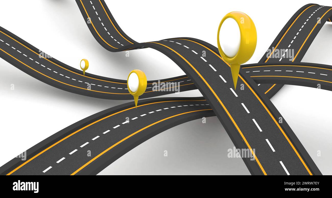 Image of location marks over roads on white background Stock Photo - Alamy