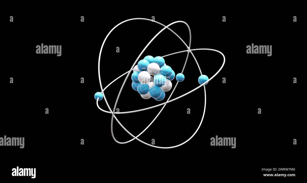 Image of atom model spinning on black background Stock Photo - Alamy
