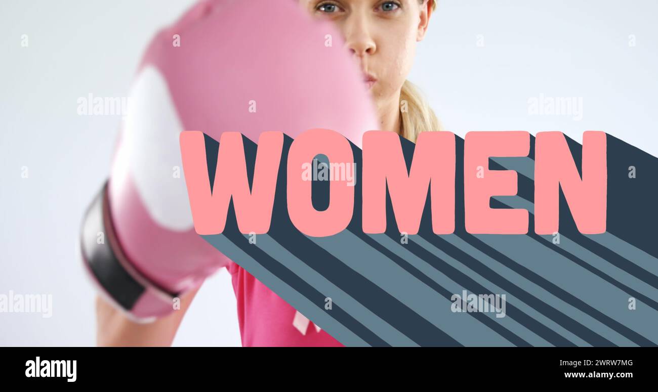 Image of woman text over woman wearing boxing gloves. female power ...
