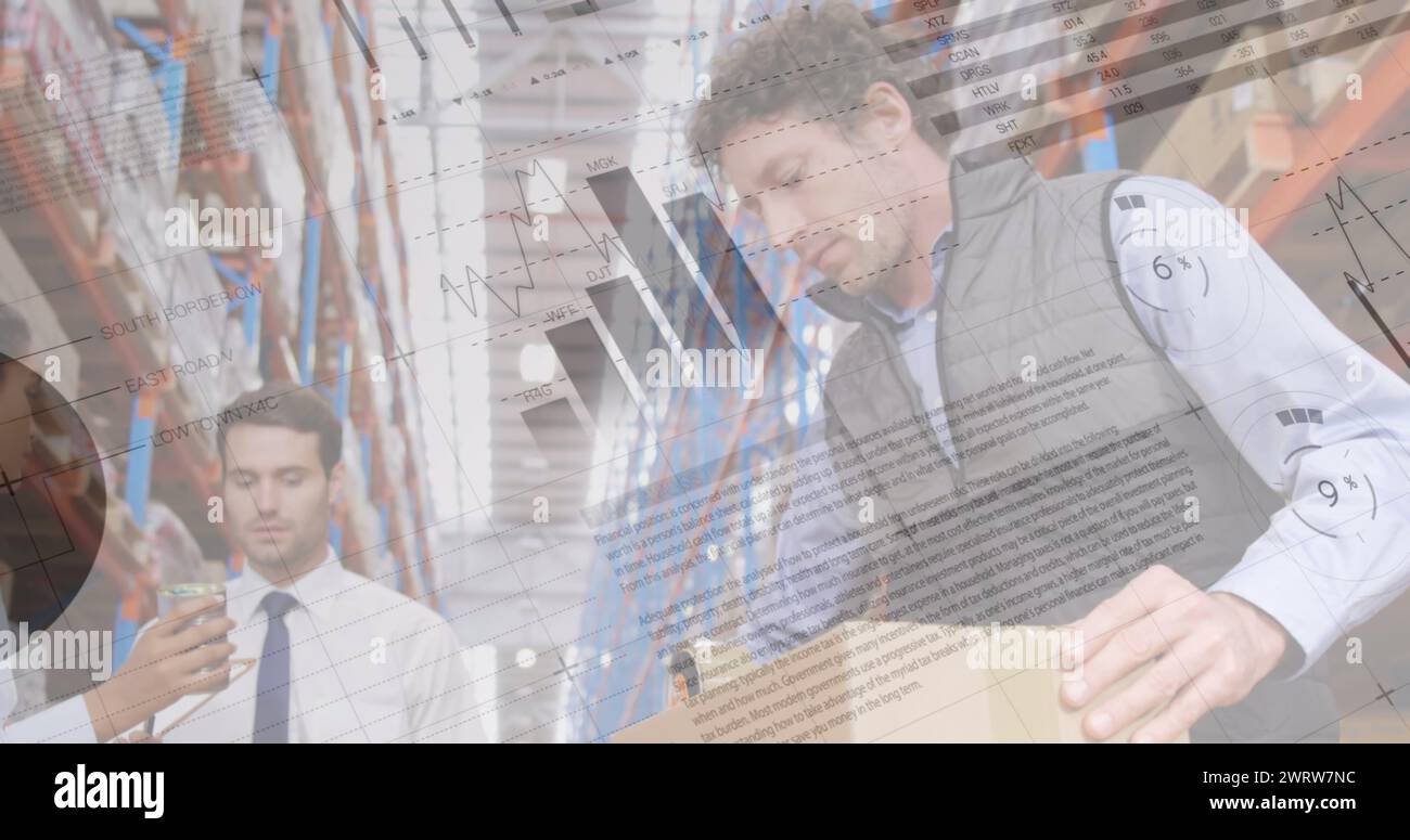 Statistical data processing against caucasian male supervisor packing ...