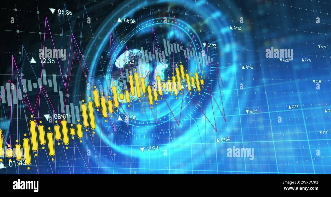 Image of financial data processing over scope scanning with 5g symbol ...