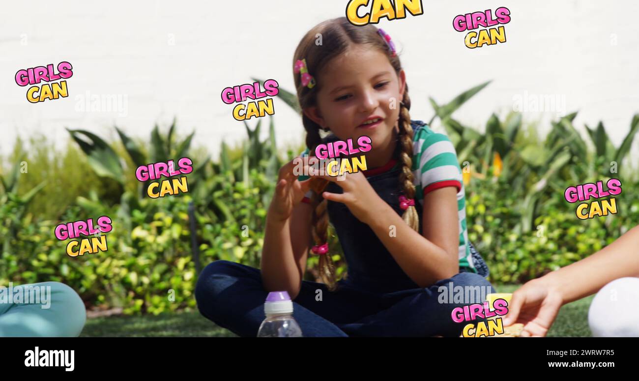 Image of girl can text over school girl Stock Photo - Alamy