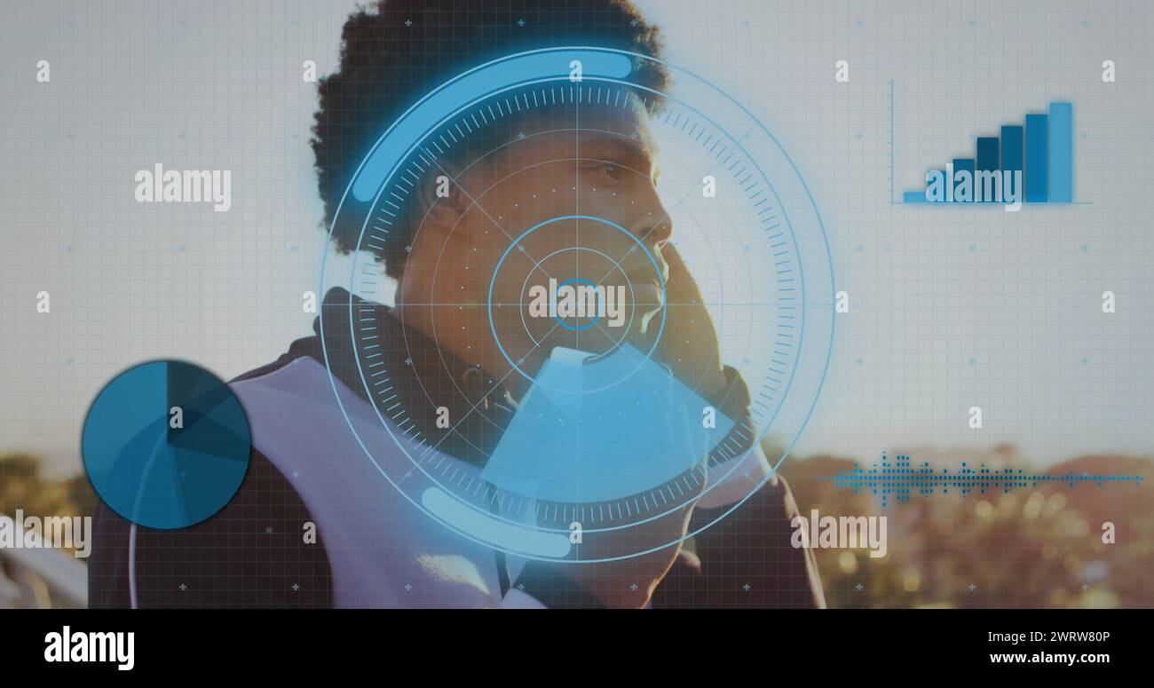 Image of scope scanning over african american man using smartphone ...