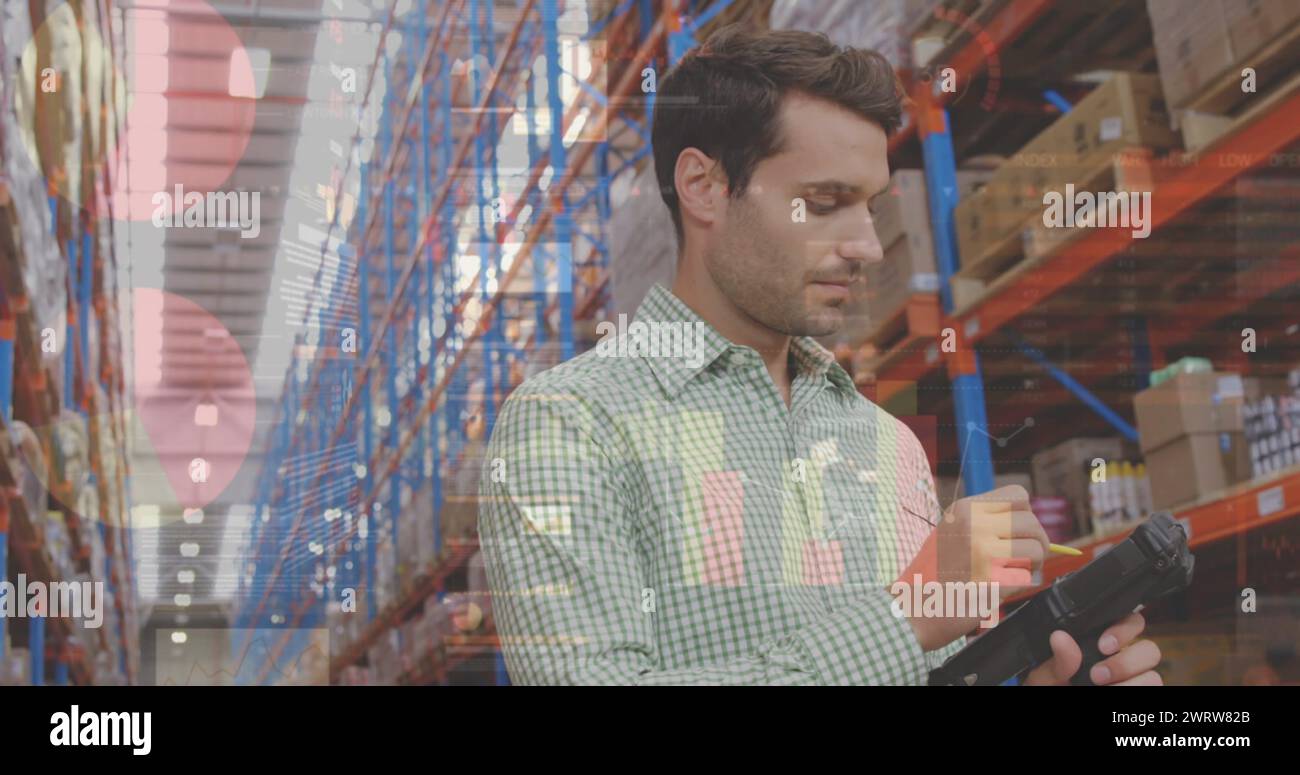Image of data processing over man working in warehouse Stock Photo - Alamy