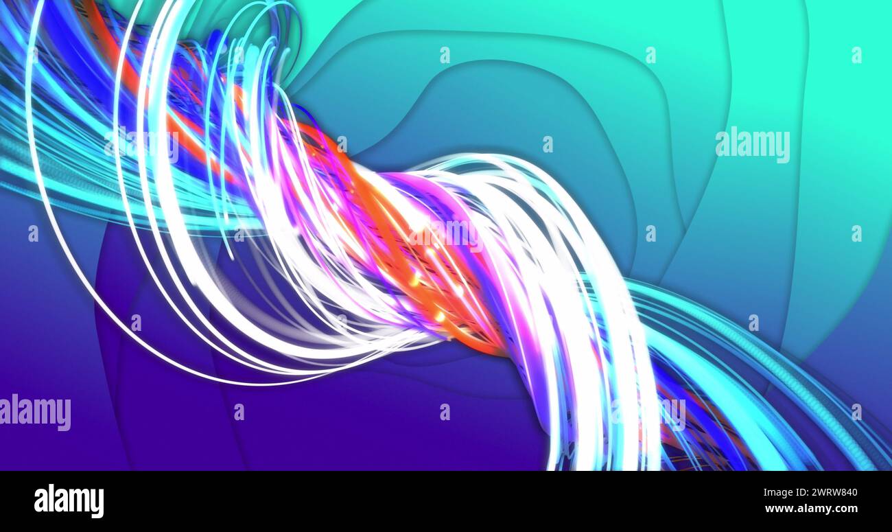 Image of wavy lights and shapes on green and blue background Stock ...