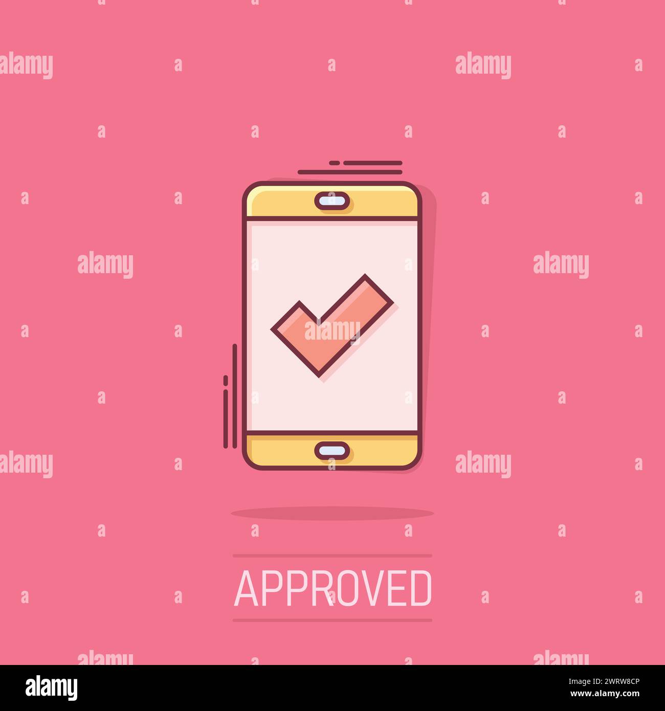 Phone check mark icon in comic style. Smartphone approval cartoon ...