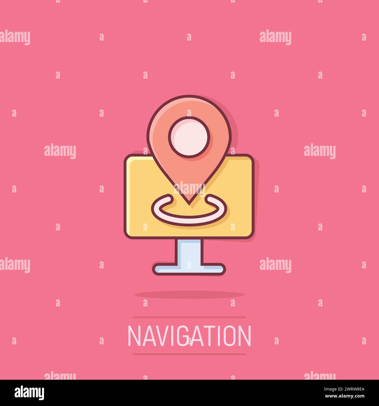 Computer navigation icon in comic style. Monitor pin gps cartoon vector ...