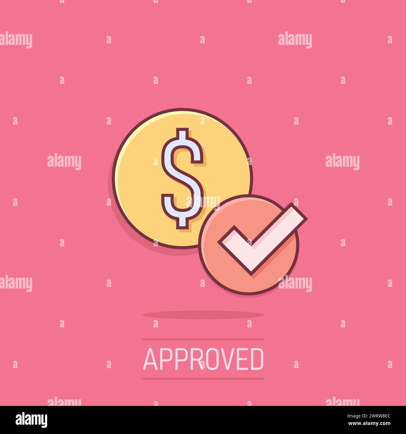 Coin check mark icon in comic style. Money approval cartoon vector ...