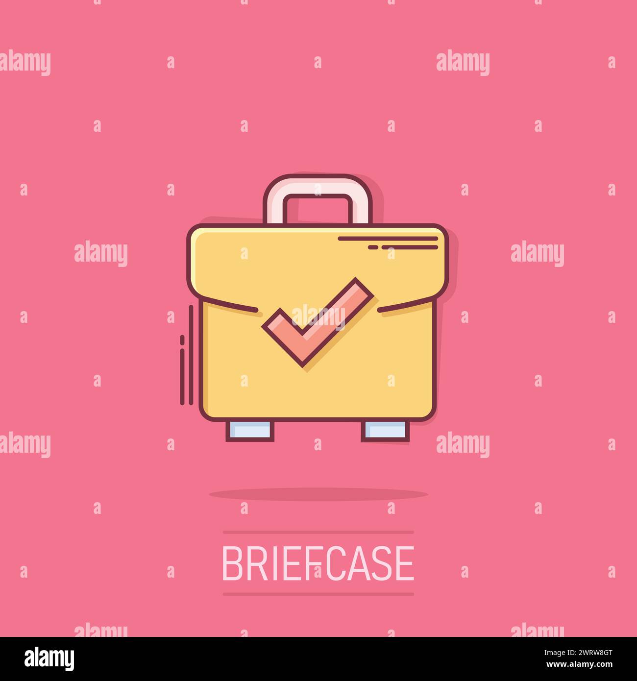 Briefcase accept icon in comic style. Portfolio approval cartoon vector ...