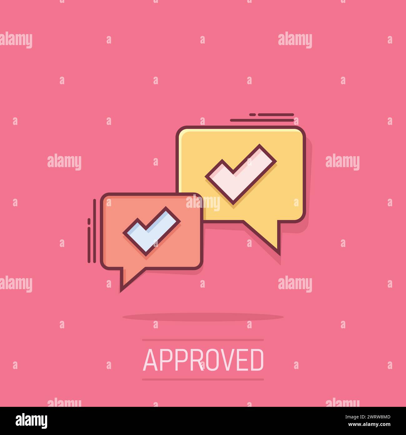 Speak chat sign icon in comic style. Speech bubble with check mark ...