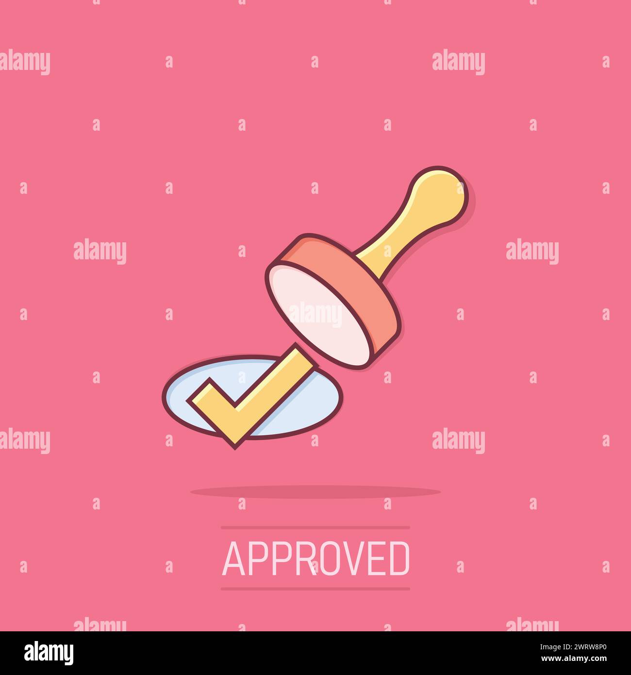 Approve stamp icon in comic style. Accept check mark cartoon vector ...