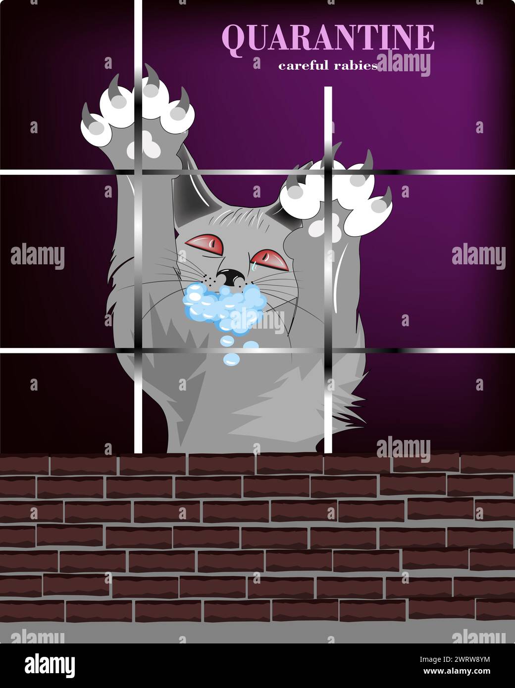 a sick cat behind bars with foam on his lips has rabies Stock Vector ...