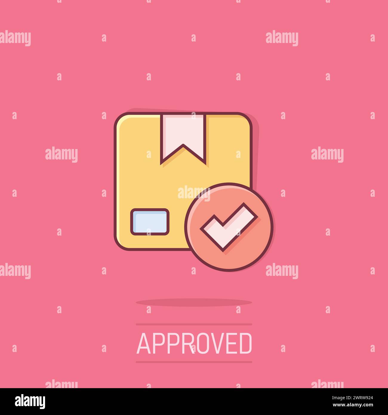 Shipping box check icon in comic style. Container approve cartoon ...