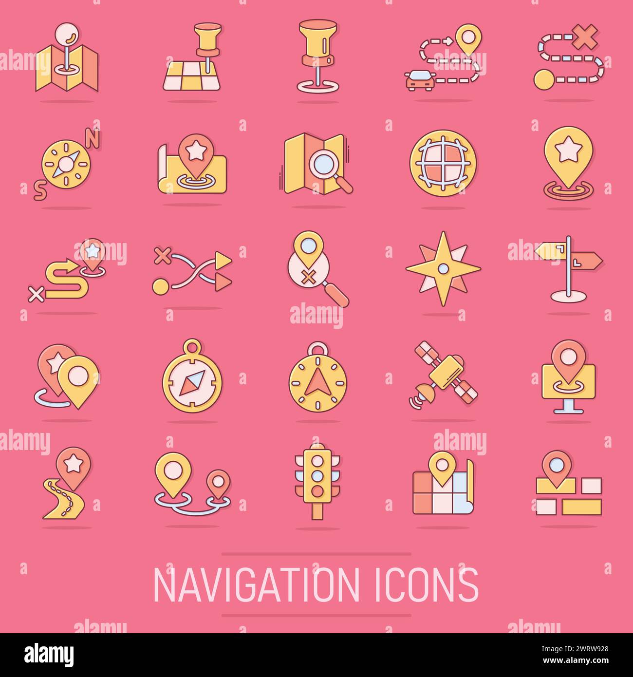 Navigation icons set in comic style. Gps direction cartoon vector ... Navigation icons set in comic style. Gps direction cartoon vector ...