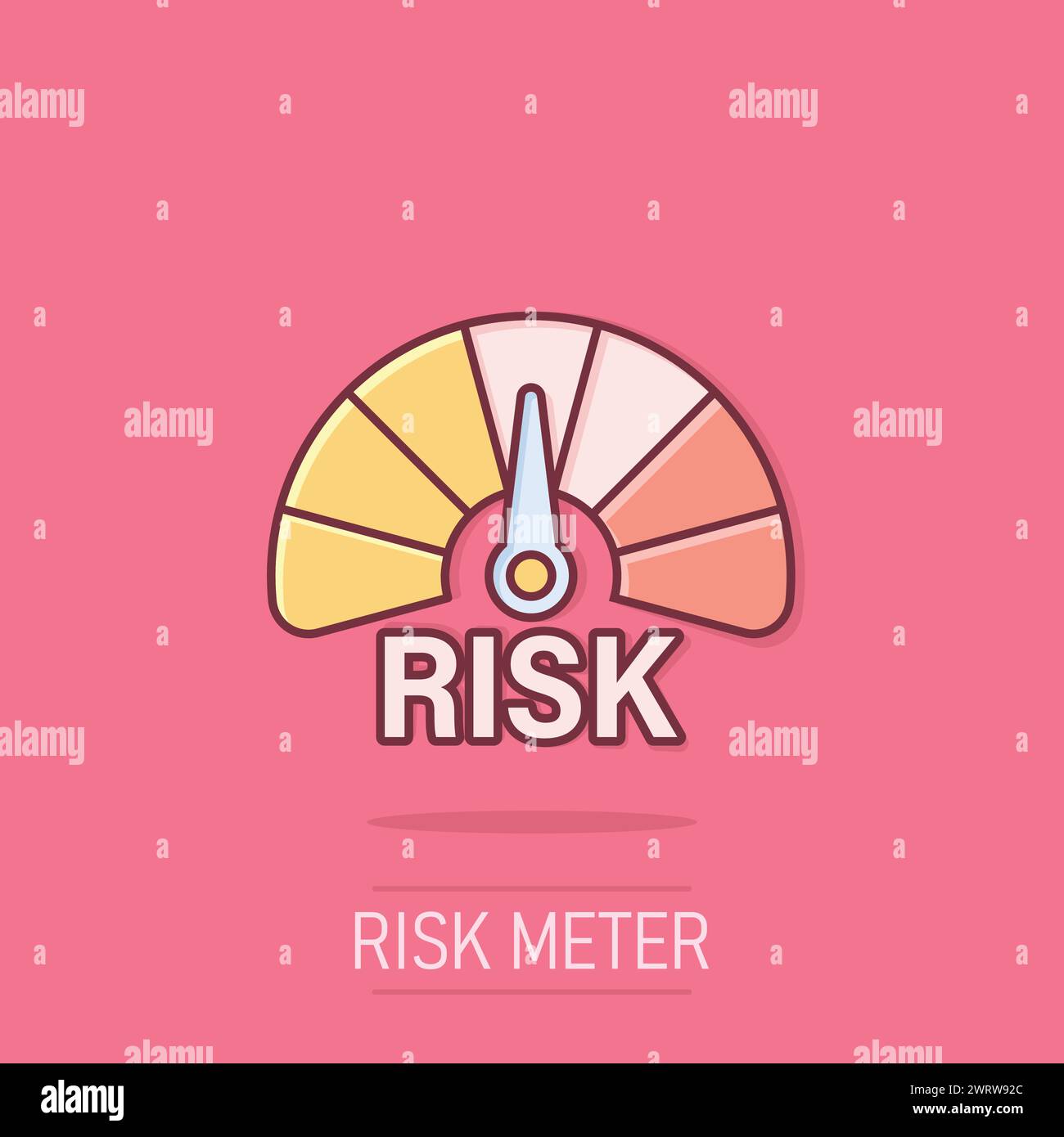 Risk meter icon in comic style. Rating indicator cartoon vector ...