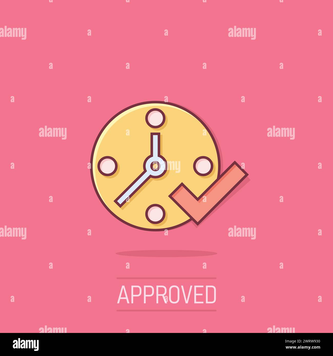 Clock Check Mark Icon In Comic Style Timer Approval Cartoon Vector
