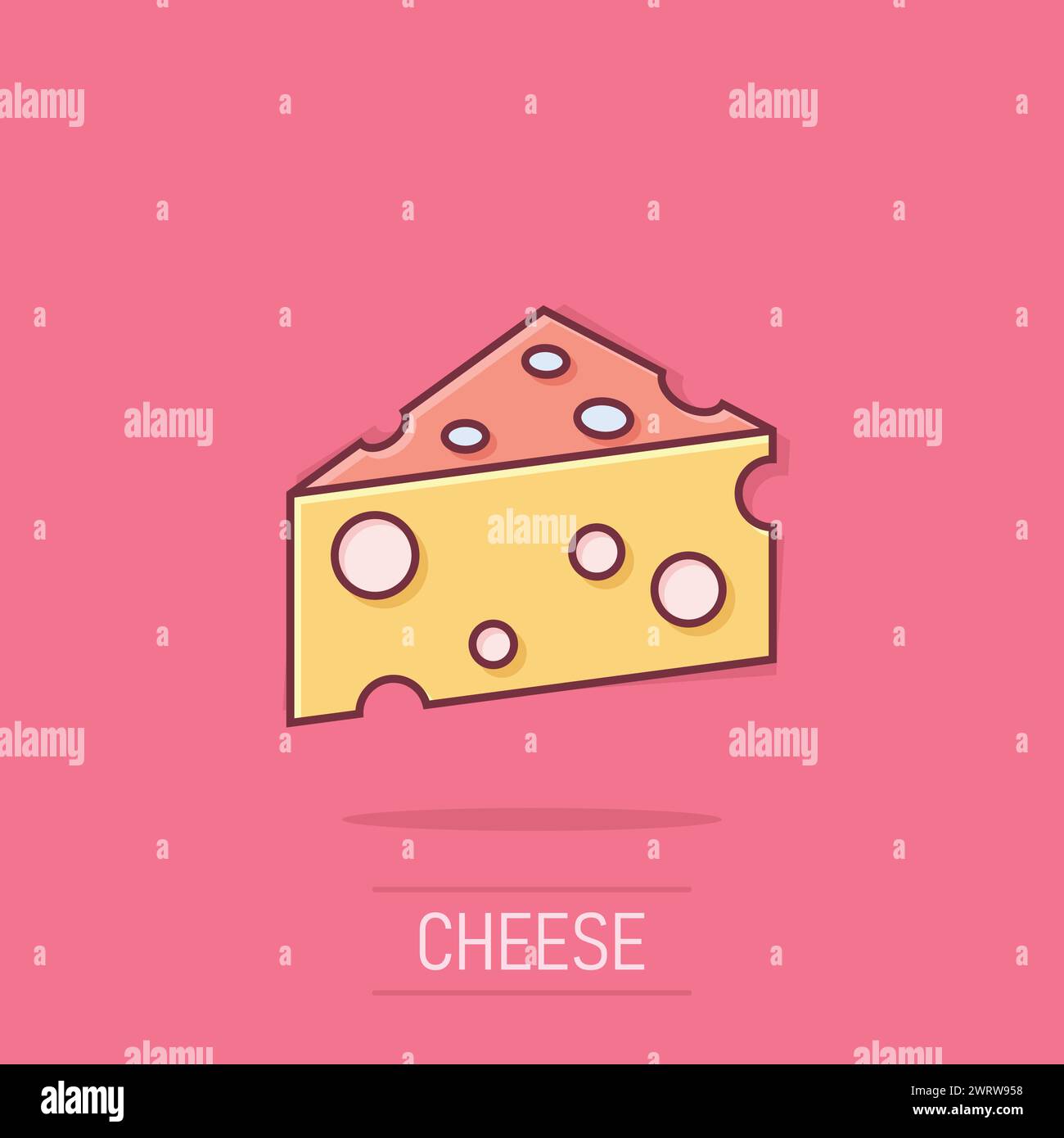Cheese slice icon in comic style. Milk food cartoon vector illustration ...