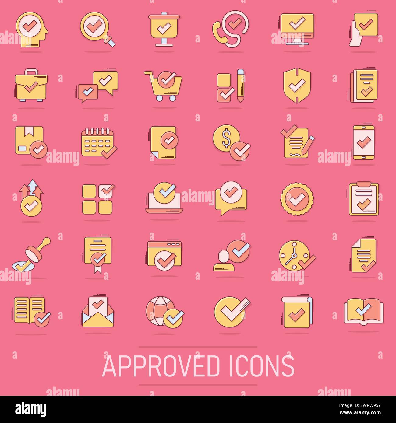 Approve icon set in comic style. Check mark cartoon vector illustration ...