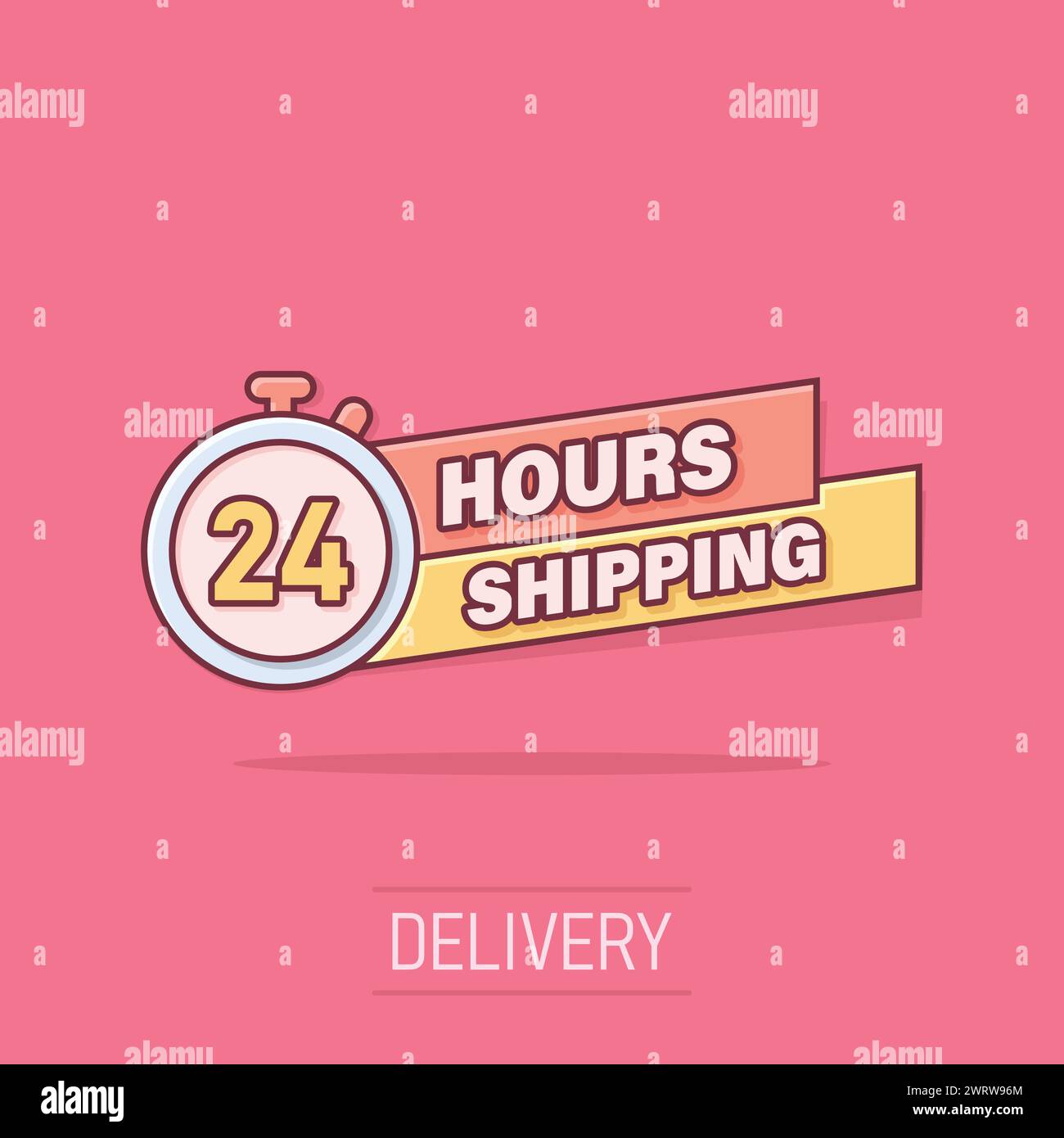 Shipping 24 hours icon in comic style. Delivery countdown cartoon ...