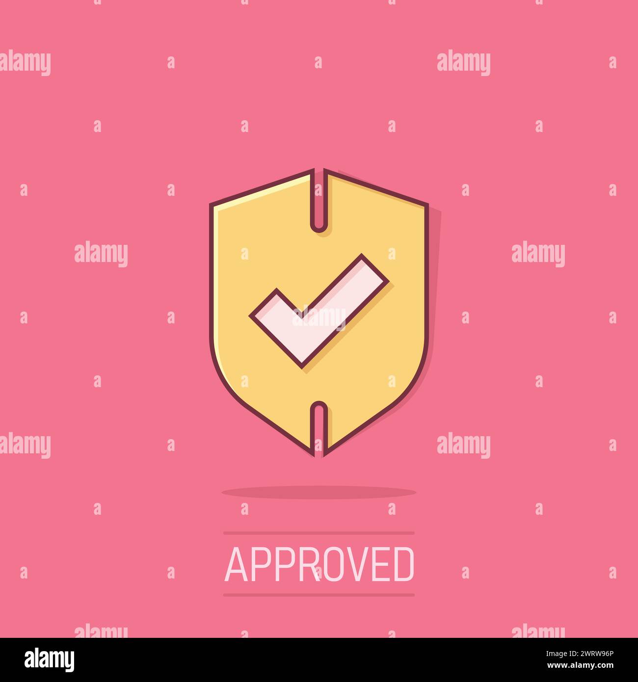 Shield with check mark icon in comic style. Protect cartoon vector ...