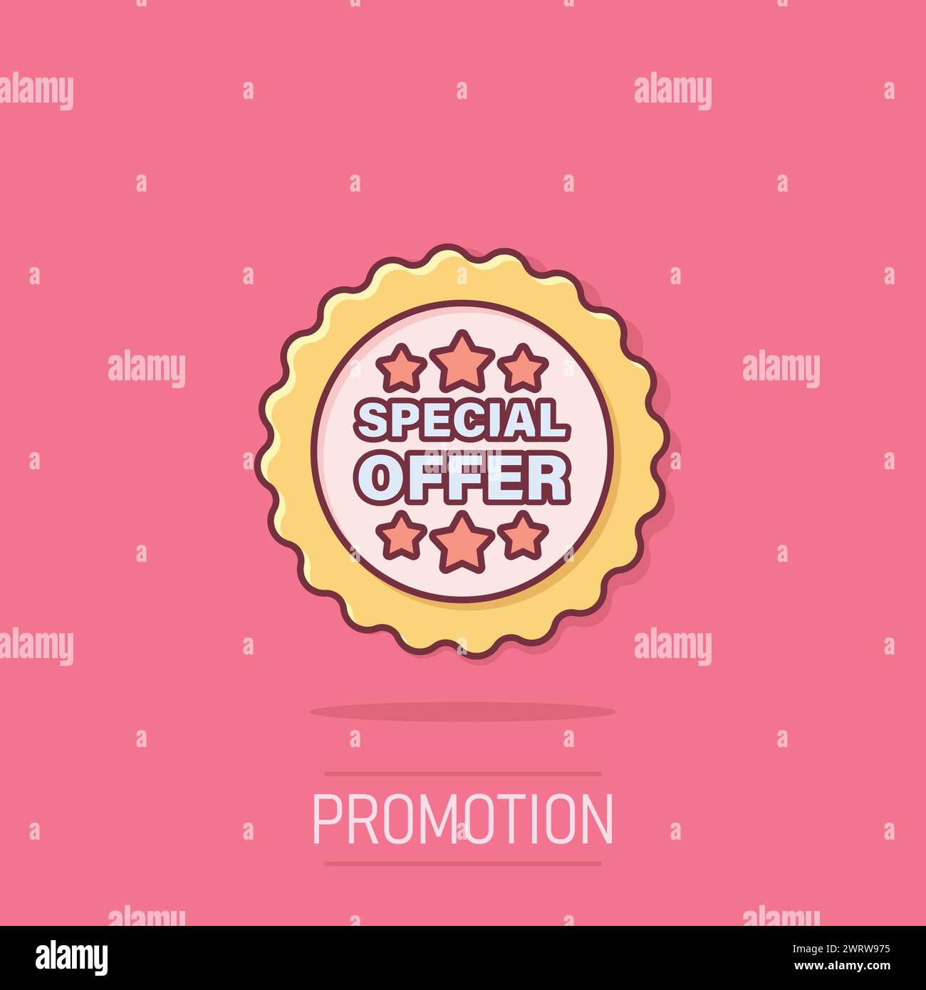 Special offer label icon in comic style. Discount banner cartoon vector illustration on isolated ...