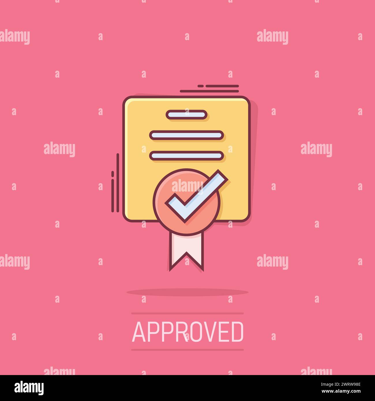 Approve certificate icon in comic style. Document check mark cartoon ...