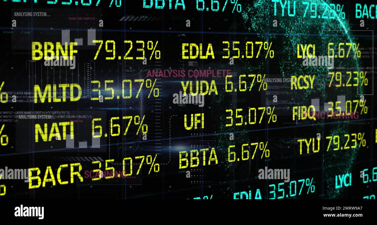 Image of trading board over infographic interface and lens flare ...