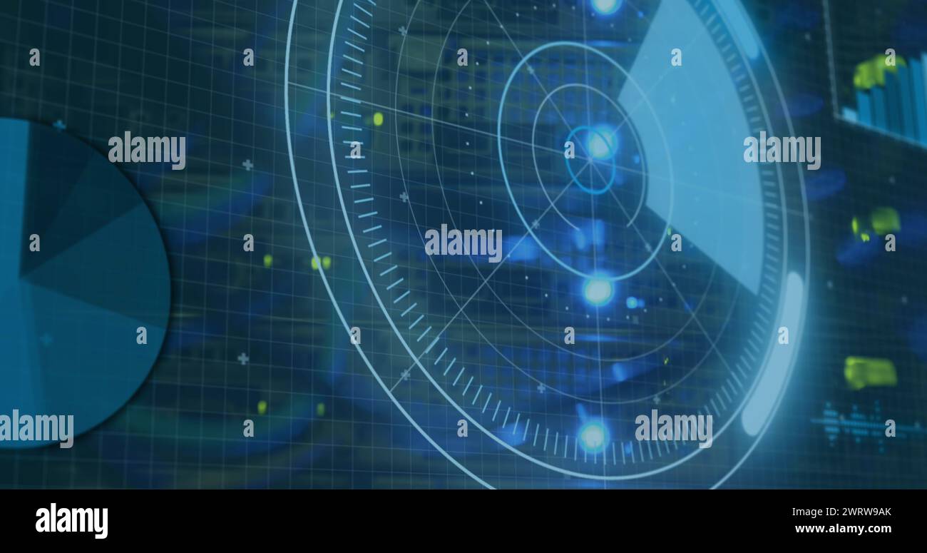 Image of data processing over scope scanning and cables of computer server Stock Photo - Alamy