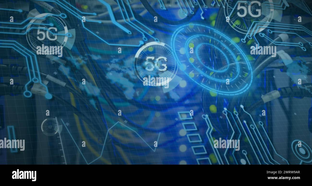 Image of data processing and 5g text over cables of computer server Stock Photo - Alamy