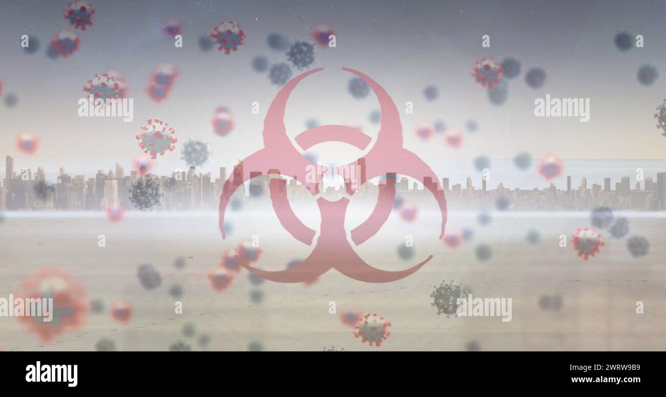 Image of biohazard and virus cells over cityscape Stock Photo - Alamy