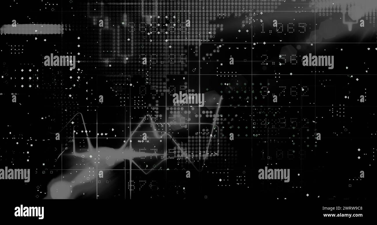 Image of multiple graphs, blockchains and numbers over dots forming abstract pattern Stock Photo ...