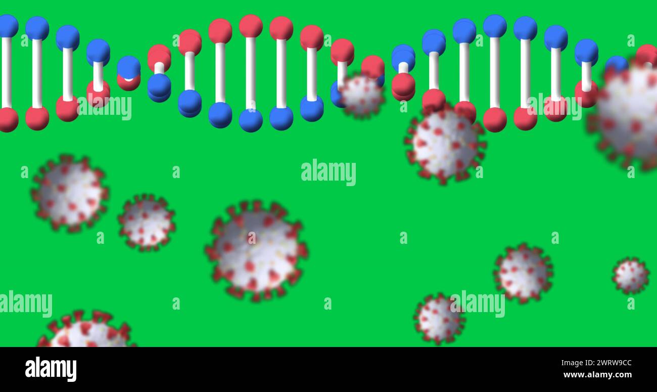 Image of falling cells and dna strand on green background Stock Photo ...