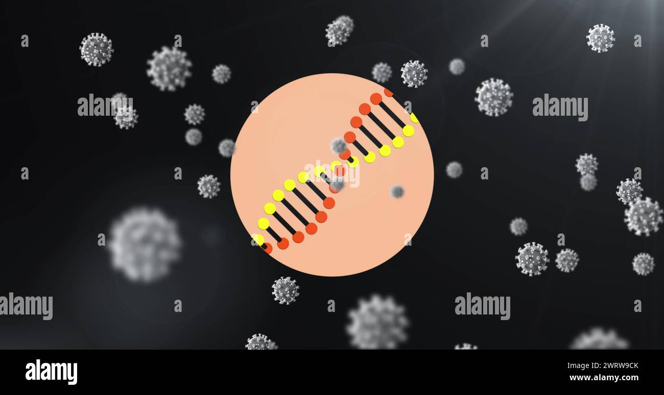 Image of falling cells and dna strand on dark background Stock Photo ...