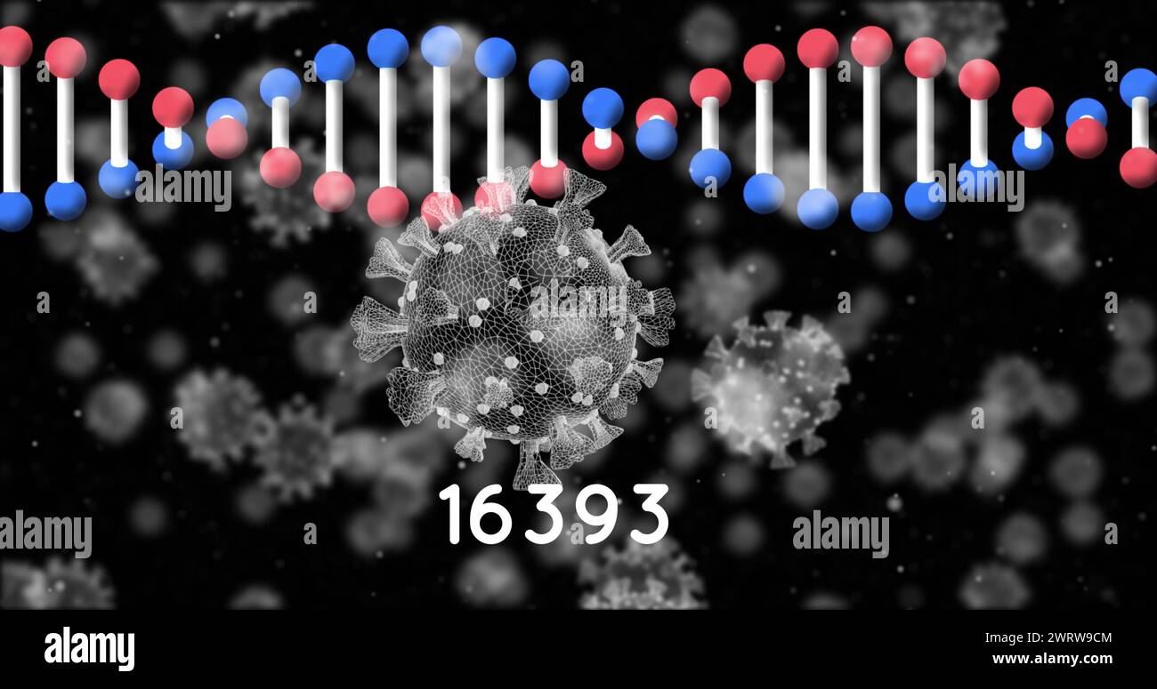 Image of dna strand over coronavirus cells floating Stock Photo - Alamy