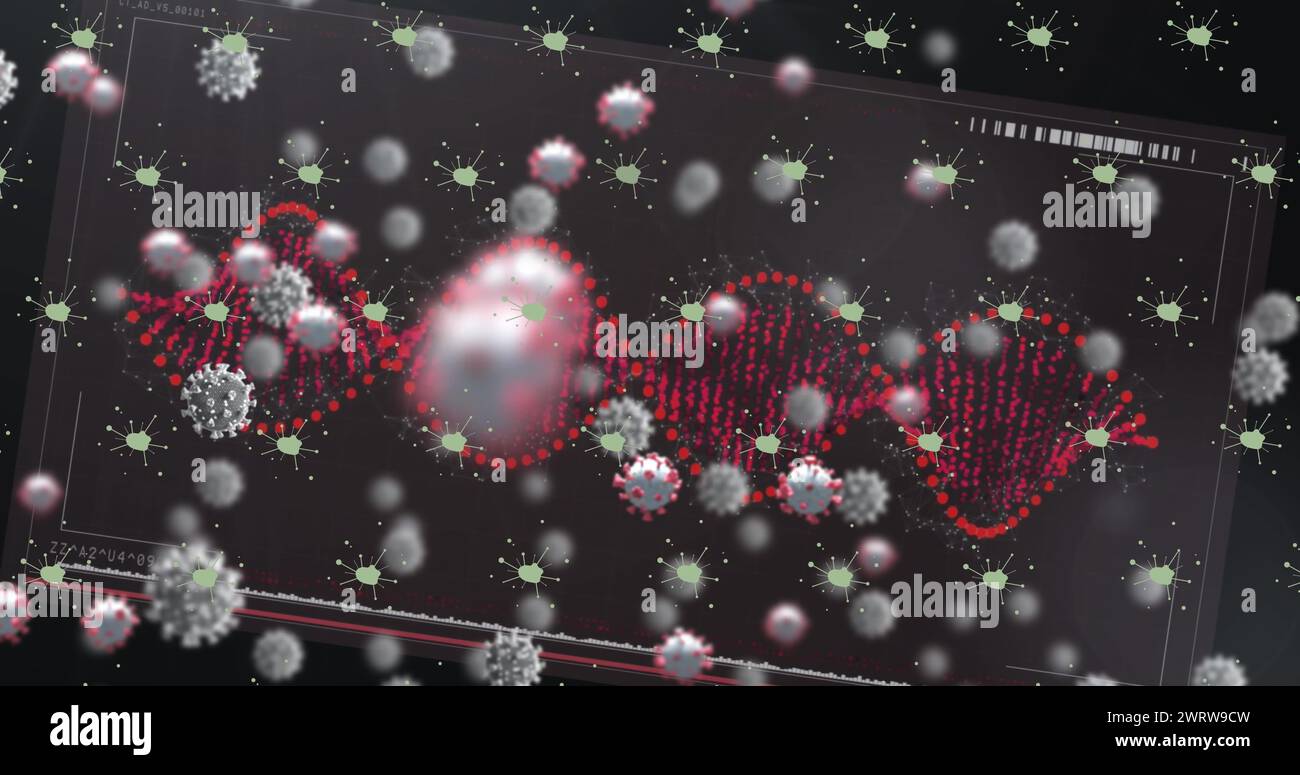 Image of falling cells and dna strand on dark background Stock Photo ...