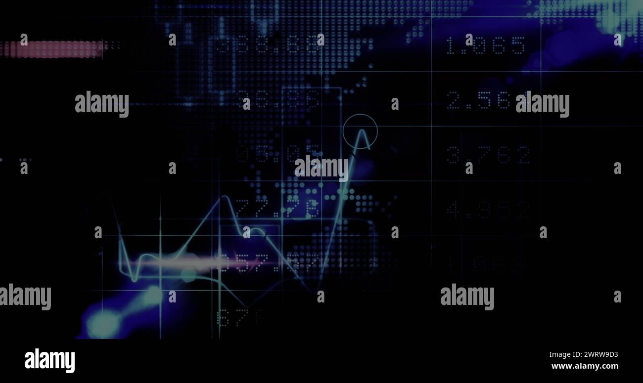 Image of multiple graphs over dots forming abstract pattern, numbers and map Stock Photo - Alamy