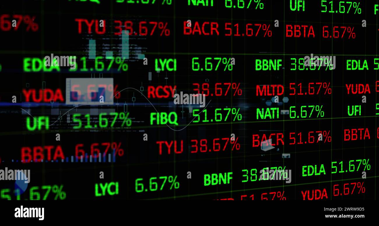 Image of trading board over infographic interface against black ...