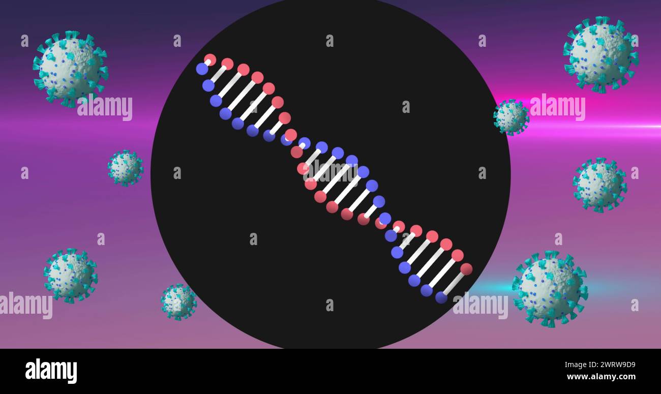 Image of falling cells and dna strand on dark pink background Stock ...