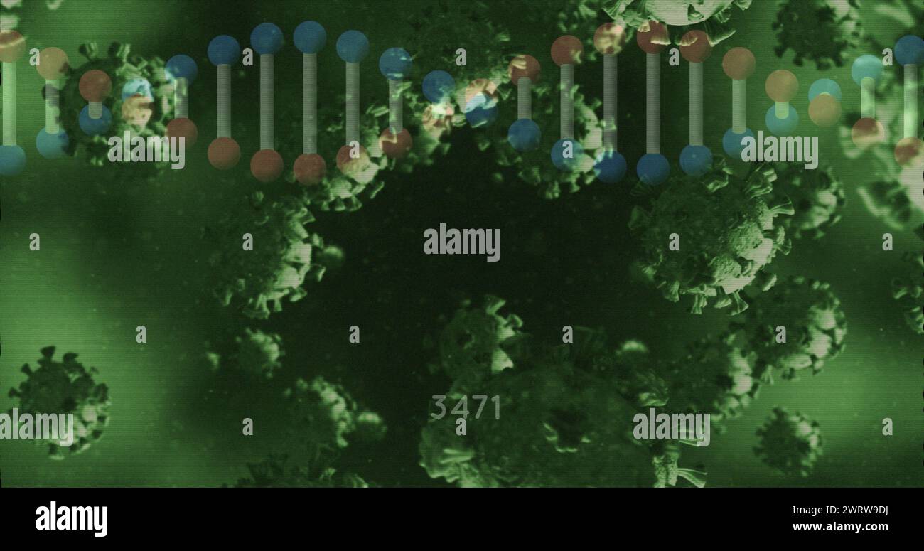 Image of falling cells and dna strand on dark background Stock Photo ...
