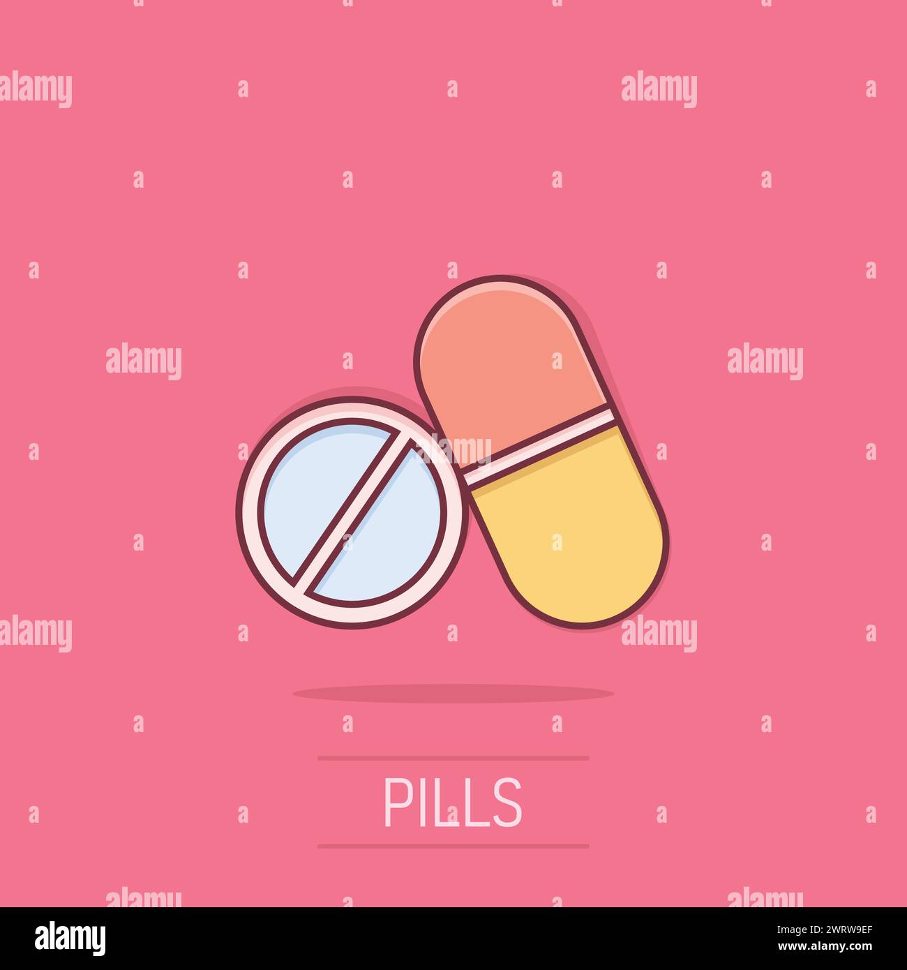 Pill icon in comic style. Medical capsules cartoon vector illustration ...