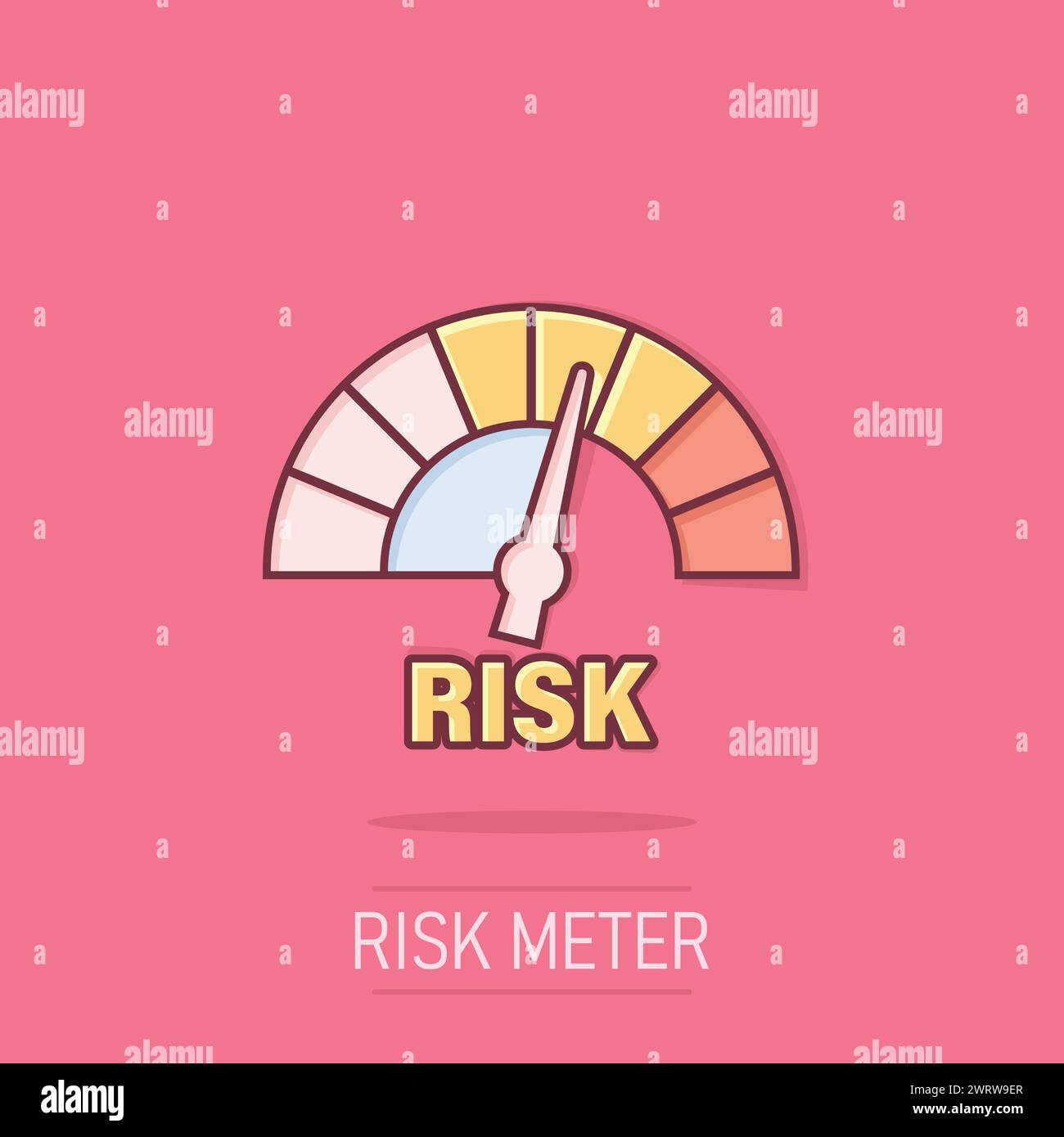 Risk meter icon in comic style. Rating indicator cartoon vector ...